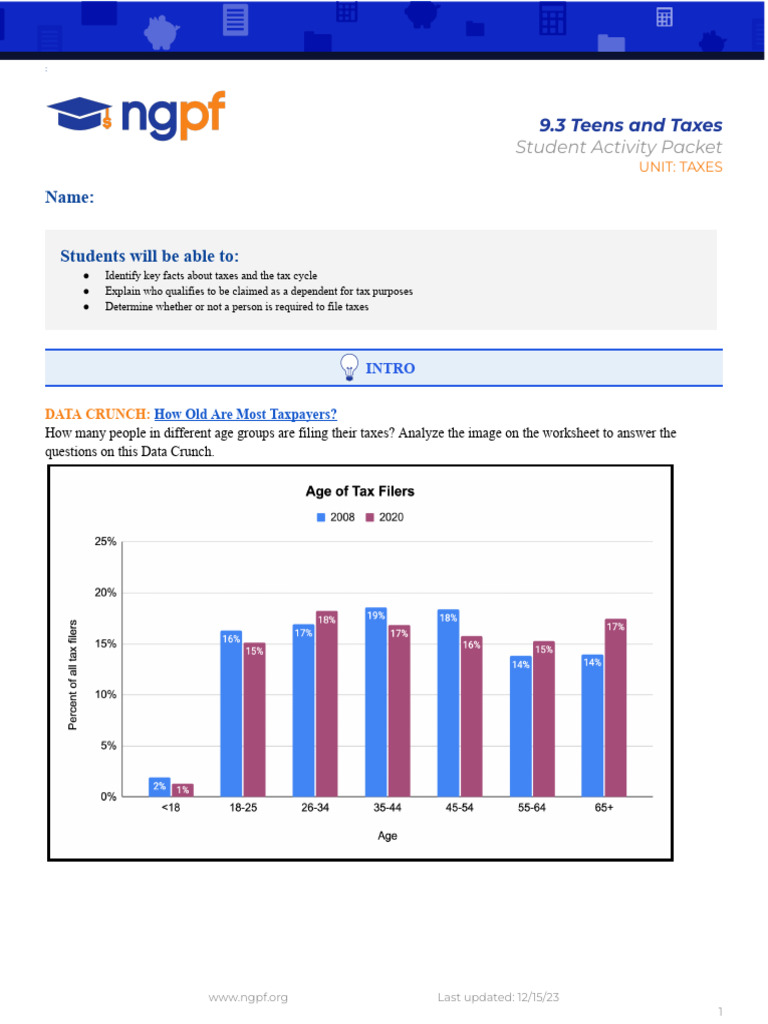 HB Student Activity Packet - Teens and Taxes | PDF | Taxes | Self ...