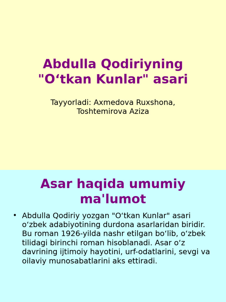 Otkan Kunlar Taqdimot Dizayn Yangilangan | PDF