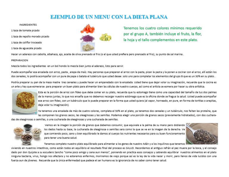 Ejemplo de Un Menu Con La Dieta Plana | PDF | ensalada | Alimentos