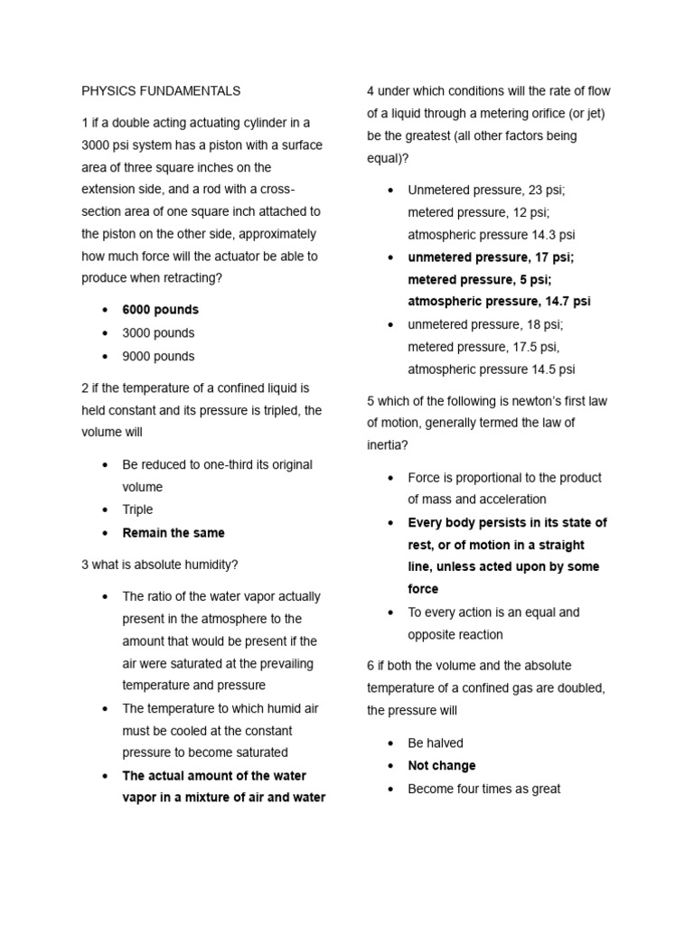 Physics & Math Quiz for Students | PDF | Pressure | Humidity