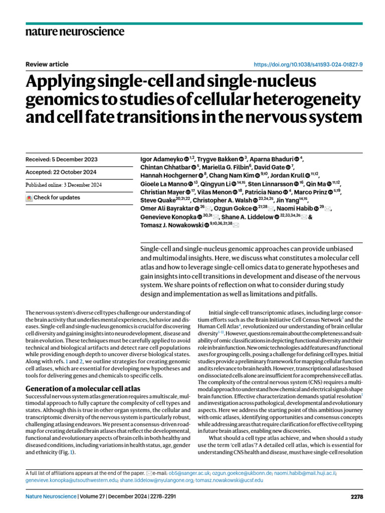 Applying Single-Cell and Single-Nucleus Genomics To Studies of Cellular Heterogeneity and Cell ...