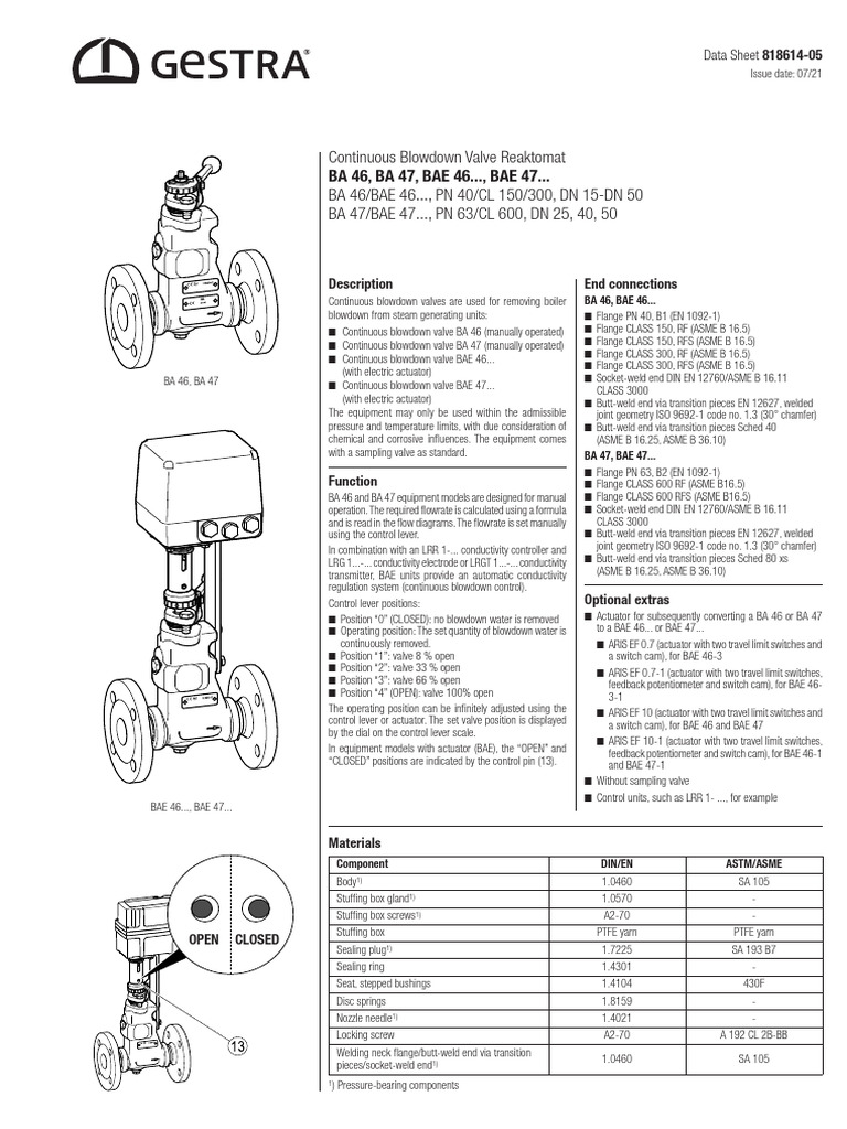 Continuous Blowdown Valves BA 46/47 | PDF | Mechanical Engineering
