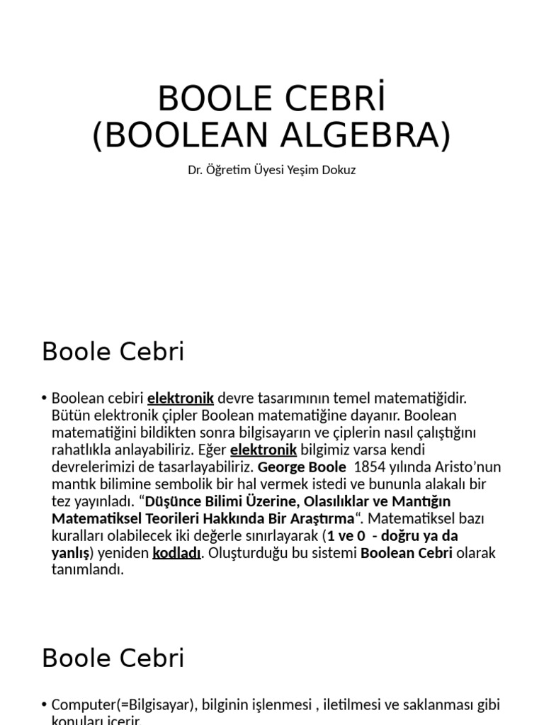 BOOLE CEBRİ (BOOLEAN ALGEBRA) - Ders 6 | PDF