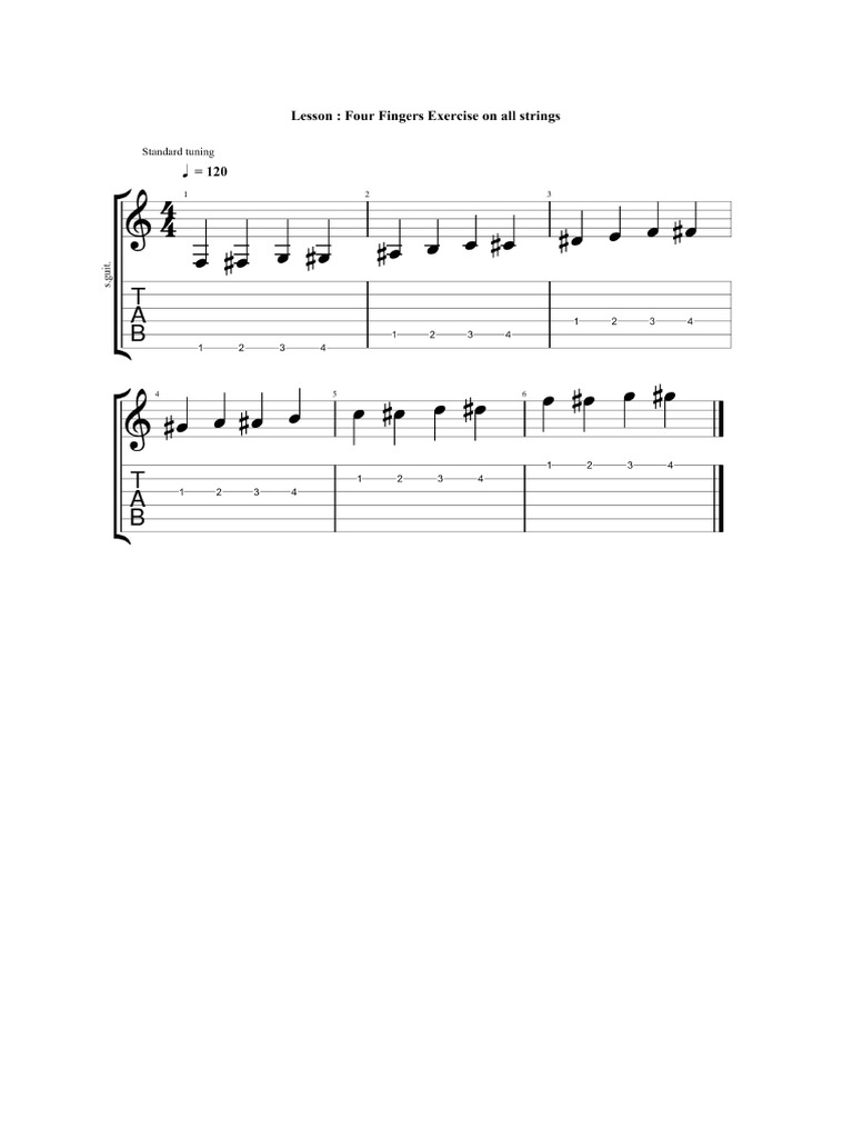 Four Fingers Exercise on All Strings SJGC | PDF