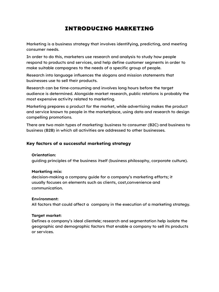 Introducing Marketing | PDF