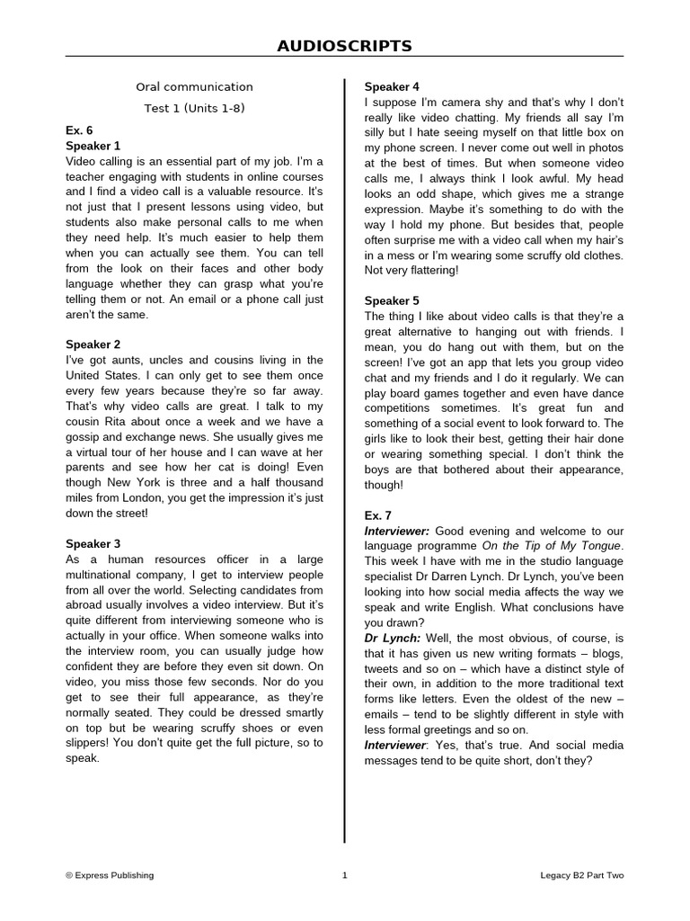 33 Legacy B2 P2 Audioscripts | PDF | Dances