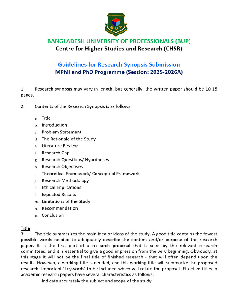 BUP Research Synopsis Submission Guidelines | PDF | Methodology ...