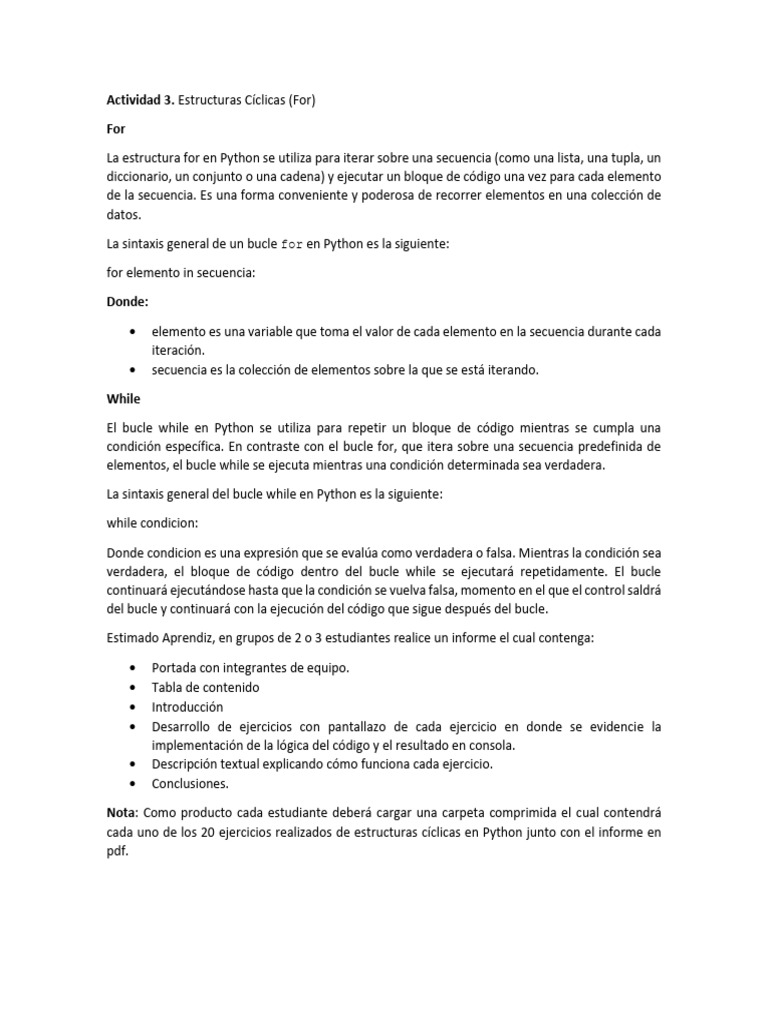 Actividad No 3 Estructuras Ciclicas | PDF | Python (lenguaje de programación) | Informática teórica