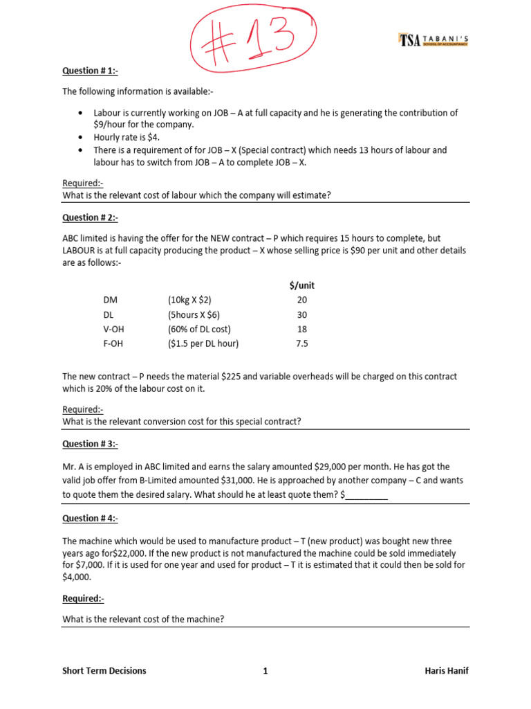 13) - Short Term Decision Making | PDF | Business Economics | Economies