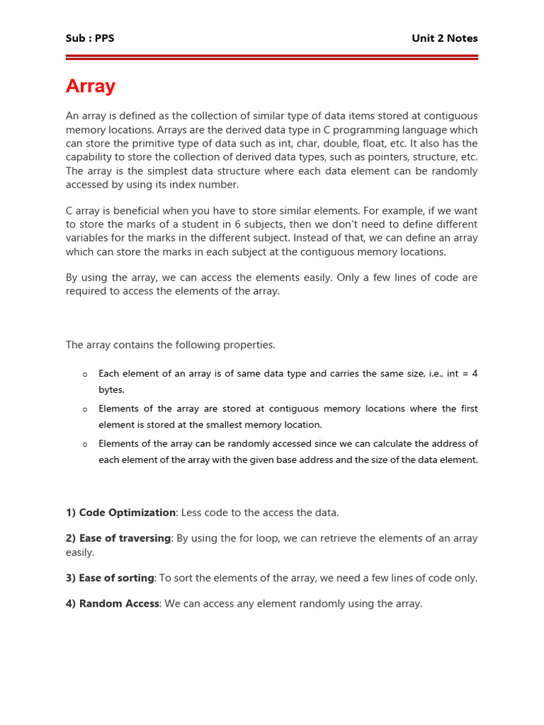 Pps Unit 2 Notes Pdf Pointer Computer Programming Integer Computer Science