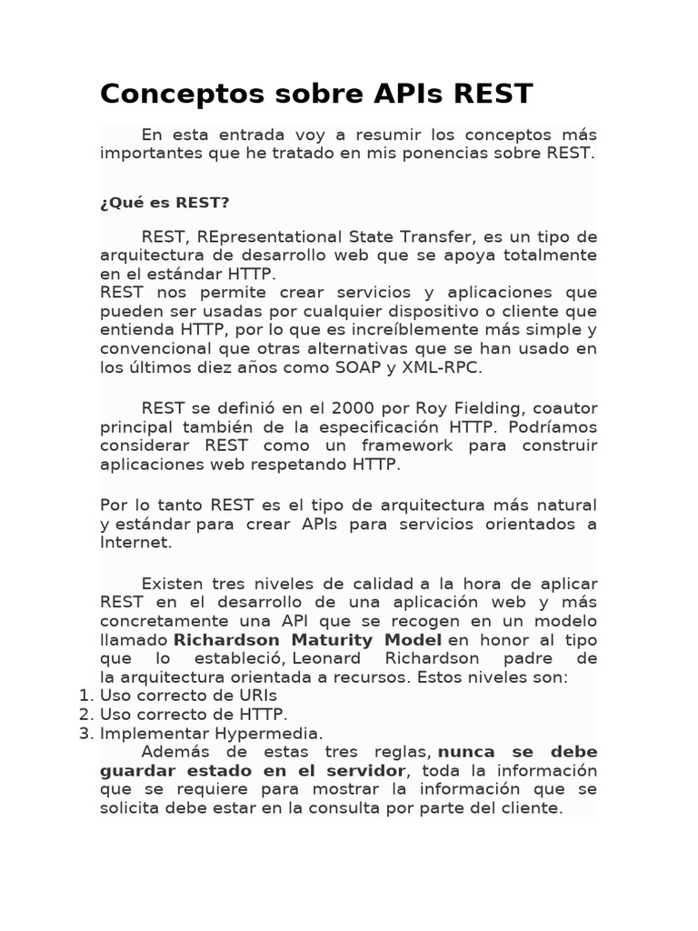 Conceptos sobre APIs REST | PDF | Estándares de internet | Protocolos de internet