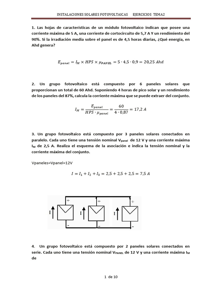 Ejercicios TEMA2 | PDF | Fotovoltaica | Panel solar