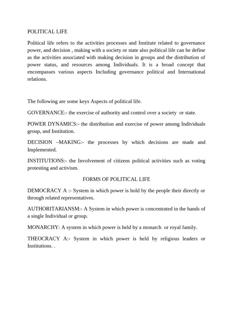 Understanding Political Life and Governance | PDF