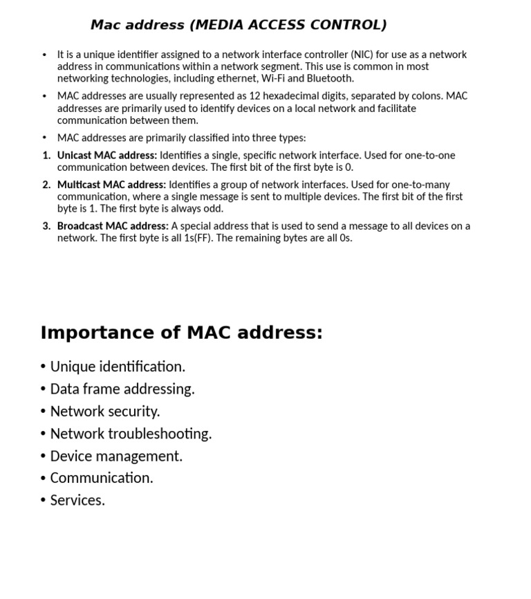 Mac Address (Media Access Control) | PDF
