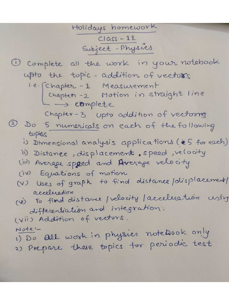 Physics Holiday Homework | PDF