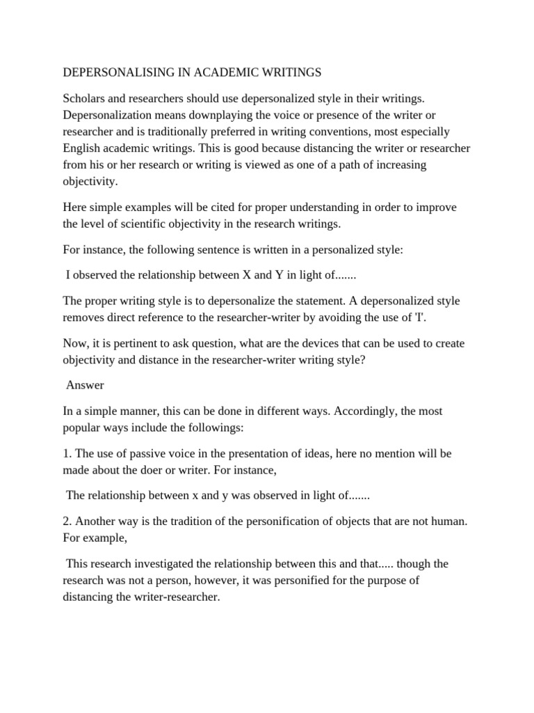 Depersonalizing Academic Writing Techniques | PDF | Policy | Strategic ...