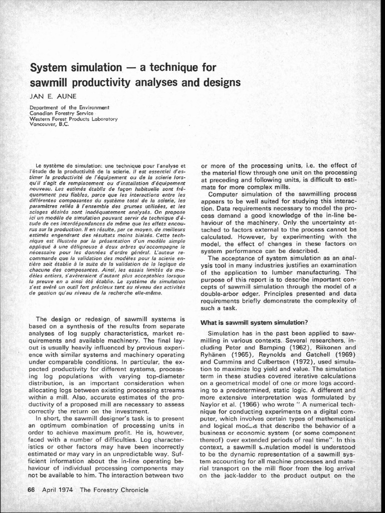 System Simulation - A Technique For Sawmill Productivity Analyses and Designs | PDF | Conceptual ...