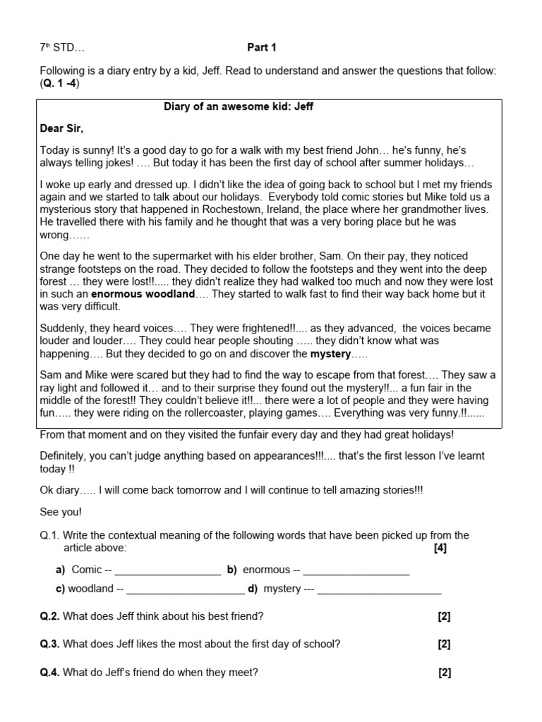 Diary Entry Comprehension | PDF