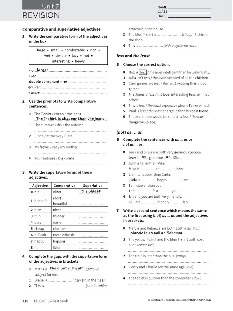 Talent 1 Revision and Extension TestsU7.8 | PDF