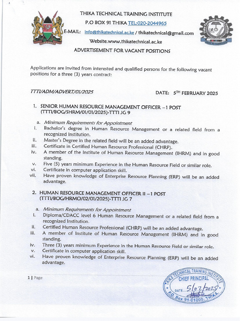 Advert For Vacant Positions 2025 | PDF