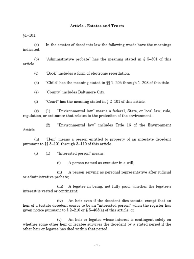 Maryland Estate and Trust Statutes 2025 | PDF | Intestacy | Probate