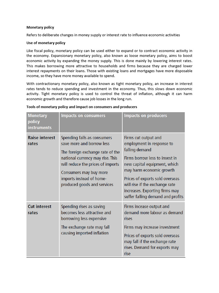 Monetary and Supply side polices | PDF | Monetary Policy | Supply Side ...