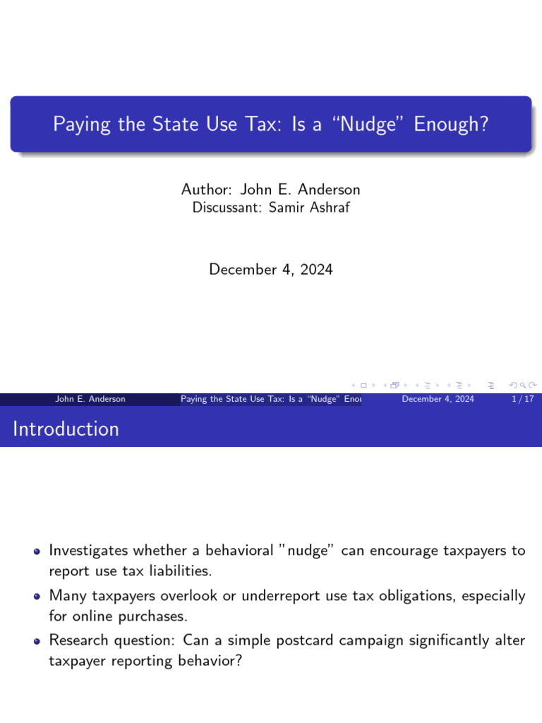 DR Anderson Nudge Paper PPT Samir | PDF | Taxes | Use Tax