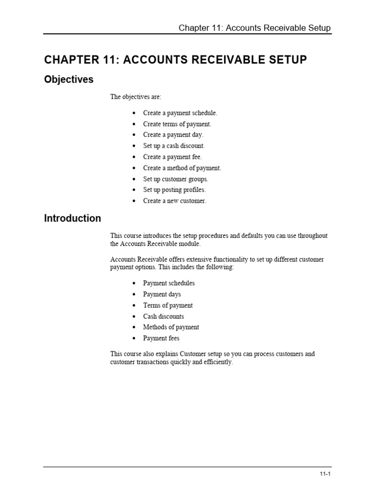 Chapter 11: Accounts Receivable Setup: Objectives | PDF | Discounting ...