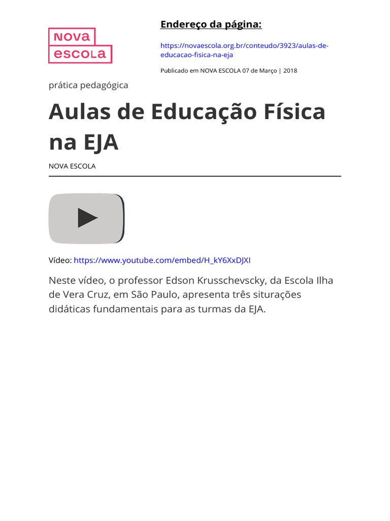 Aulas de Educacao Fisica Na Eja | PDF