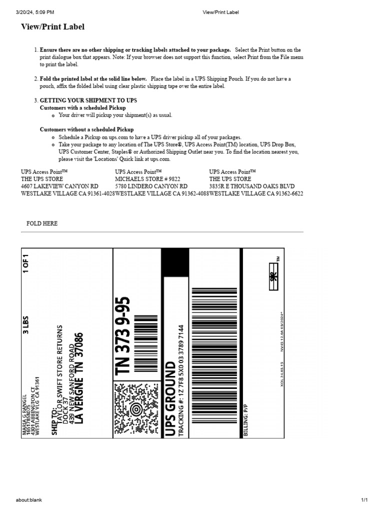 View/Print Label: Ensure There Are No Other Shipping or Tracking Labels ...