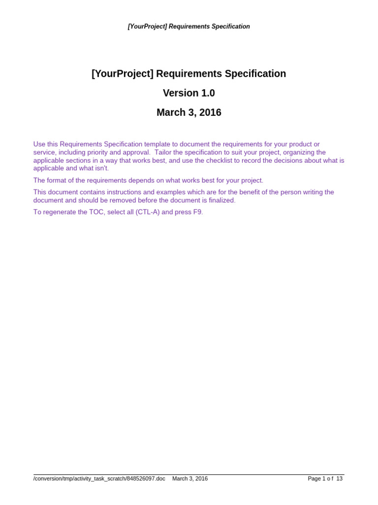 Requirements Specification Template | PDF | Specification (Technical Standard) | Usability