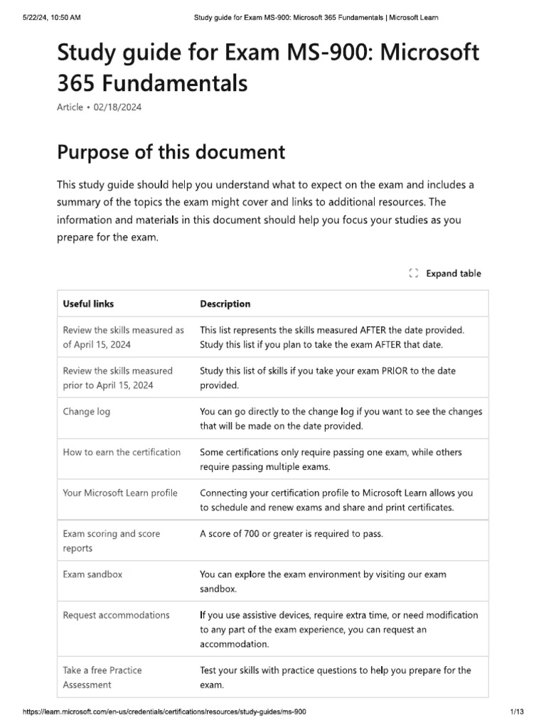 Study Guide For Exam MS 900 Microsoft 365 Fundamentals | PDF