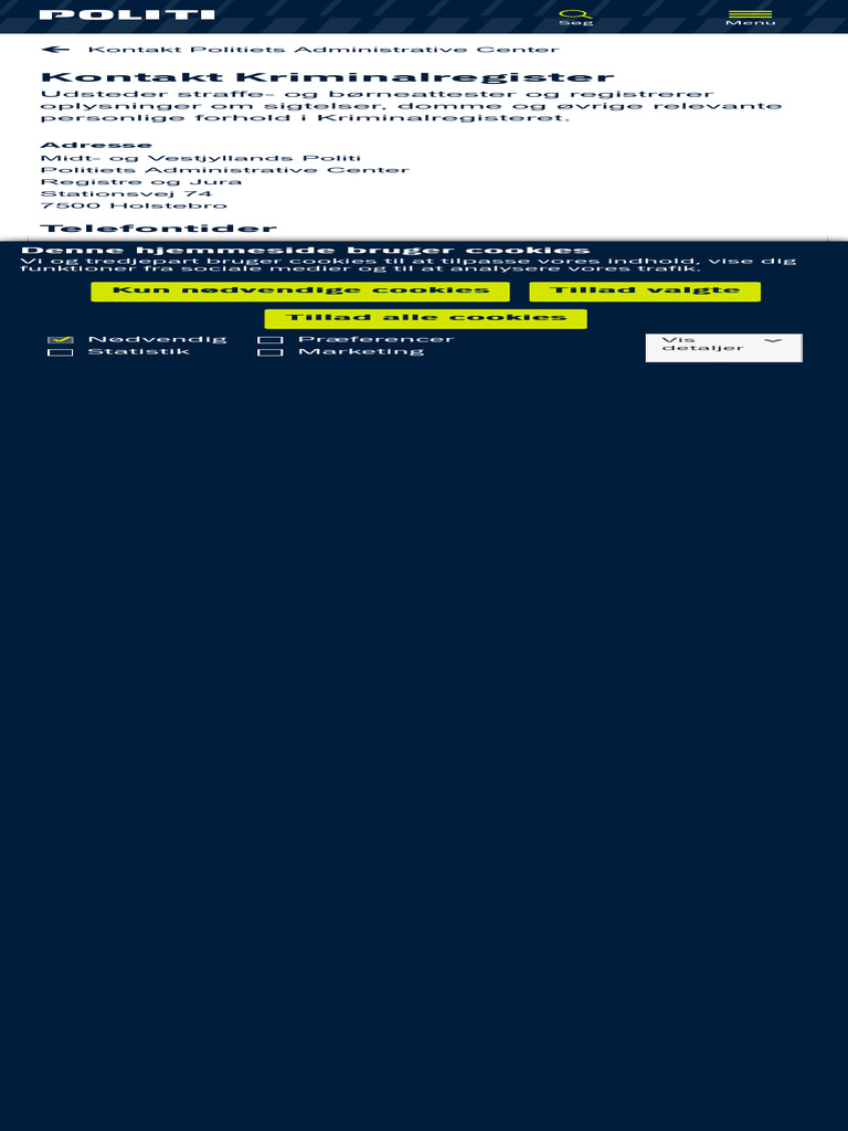 Kontakt Kriminalregister Kontakt Politiet Politi | PDF