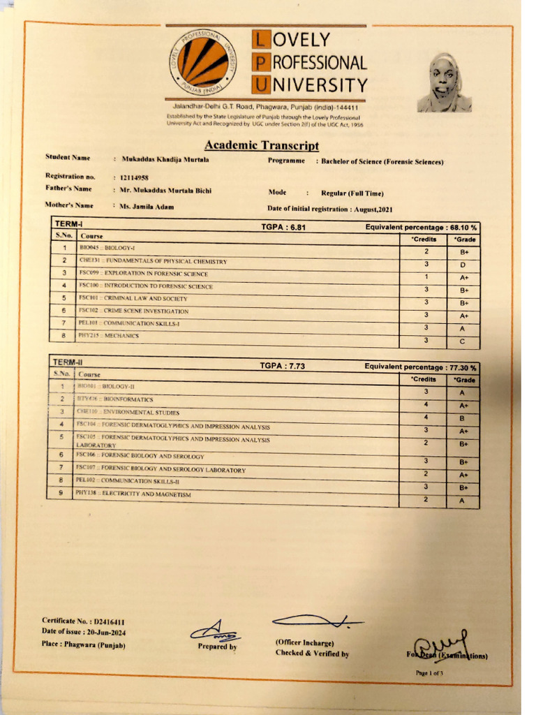 Academic Transcript for Forensic Sciences | PDF | Forensic Science | Science