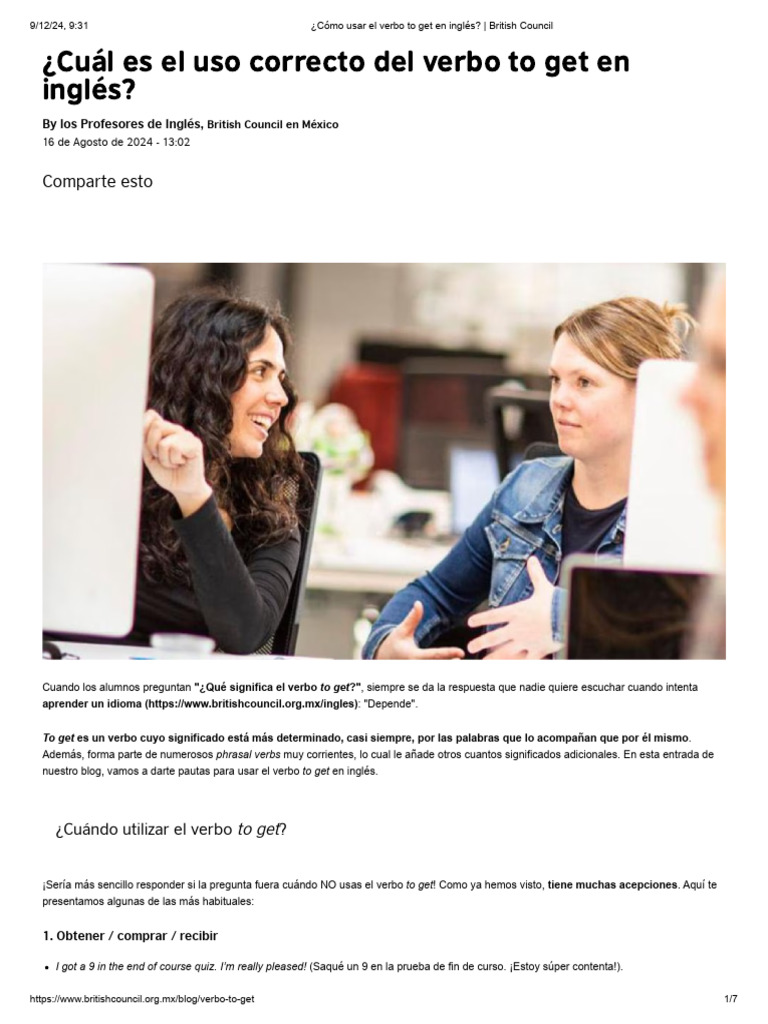 ¿Cómo Usar El Verbo to Get en Inglés_ _ British Council | PDF | Sistema internacional de pruebas ...