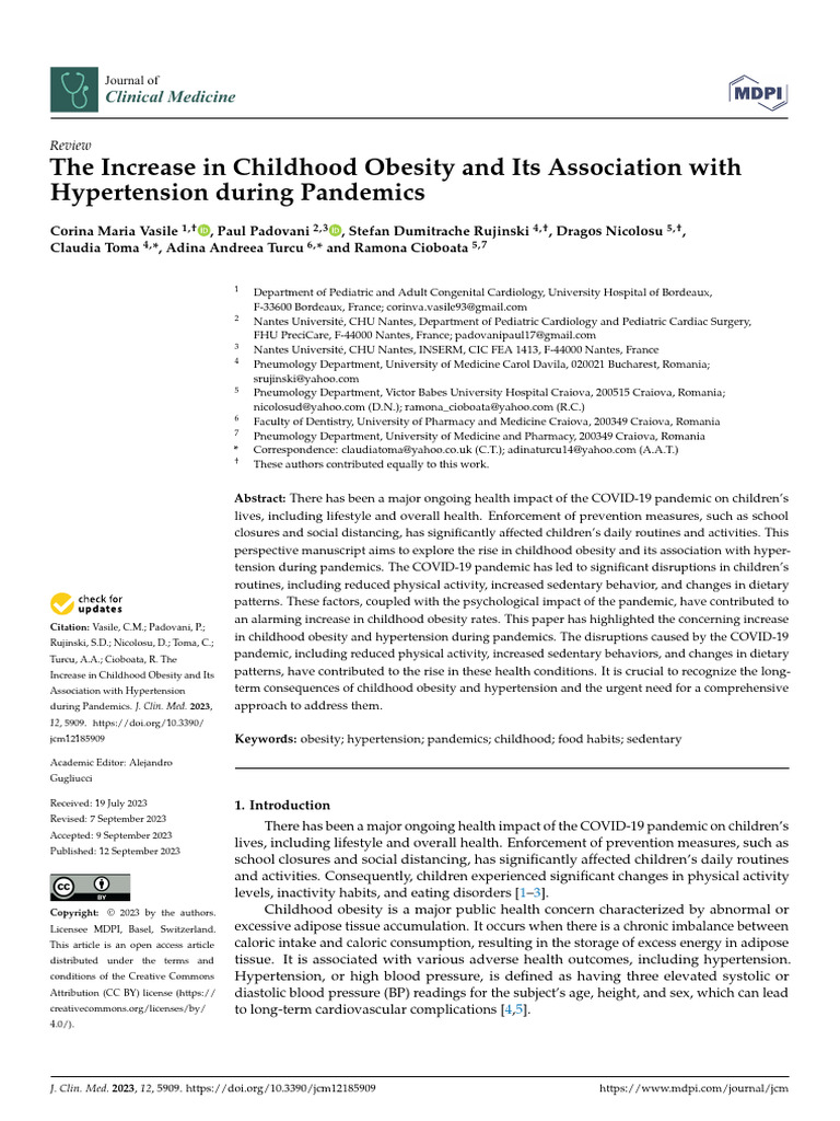 The Increase in Childhood Obesity and Its Association With Hypertension During Pandemics | PDF ...