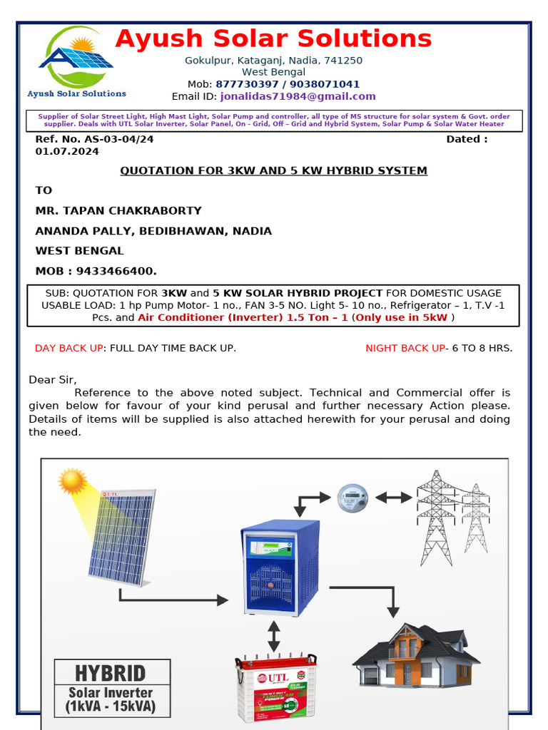 Solar-Quotation-Mr Tapan Chakraborty-Final.5 KWATTdocx | PDF ...