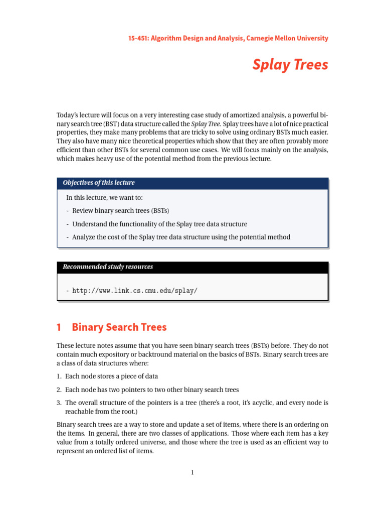 Lecture08 Splay Trees | PDF | Applied Mathematics | Algorithms