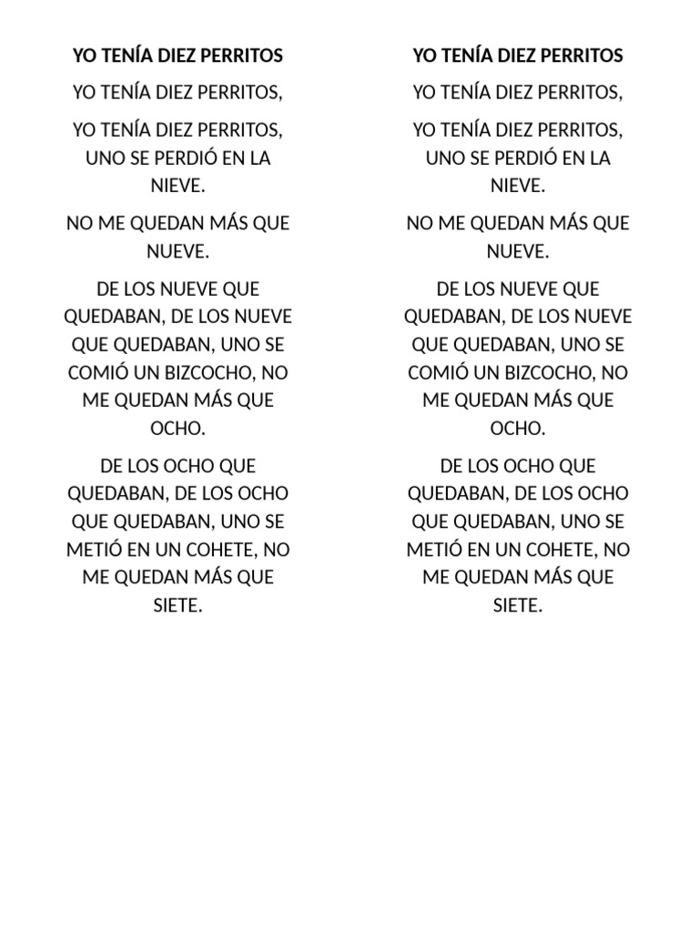 La Rima de los Diez Perritos | PDF