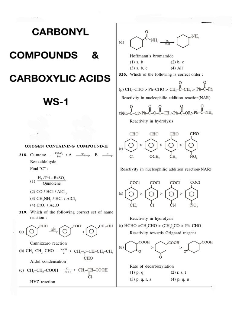 Carbonyl Compounds & Carboxylic Acids WS-1 | PDF | Physical Sciences ...