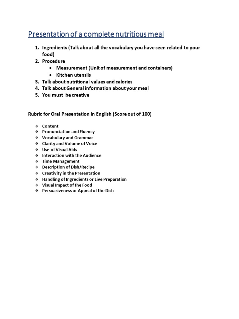 Presentation of A Complete Nutritious Meal | PDF