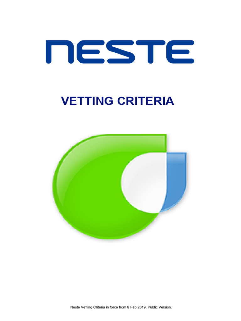 Neste Marine Vetting Criteria Overview | PDF | Safety | Risk