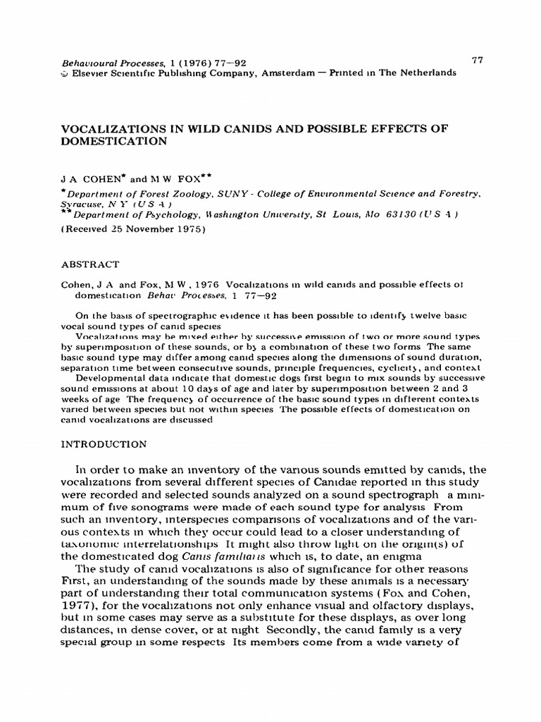 Vocalizations in Wild Canids and Possible Effects of | PDF | Dogs | Zoology