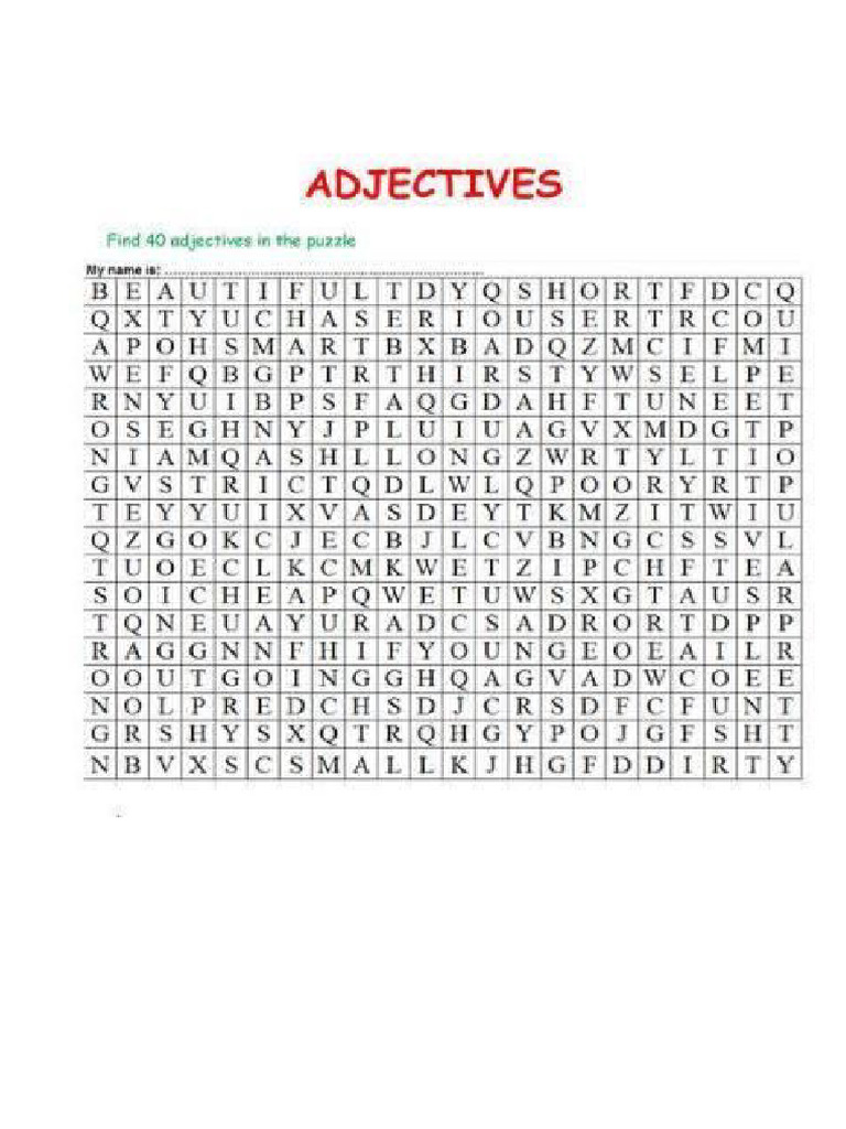Puzzle Adjectives | PDF