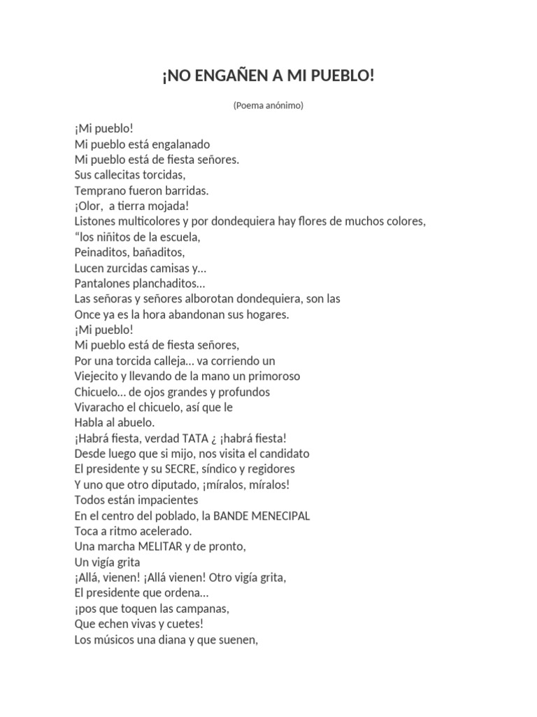 Poesia No Engañen A Mi Pueblo | PDF