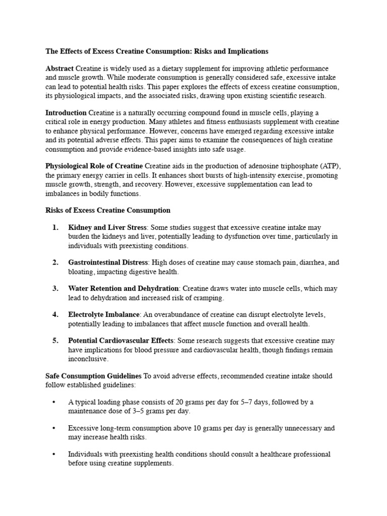 The Effects of Excess Creatine Consumption: Risks and Implications ...