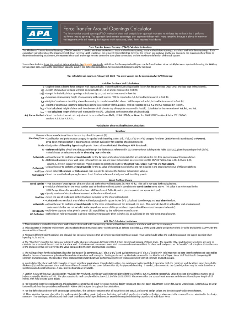 APA FTAO Shear Wall Calculator v.2.4.1 | PDF | Fair Use | Copyright