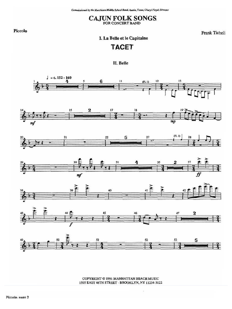 Ticheli Frank Cajun Folk Songs Score and Parts | PDF