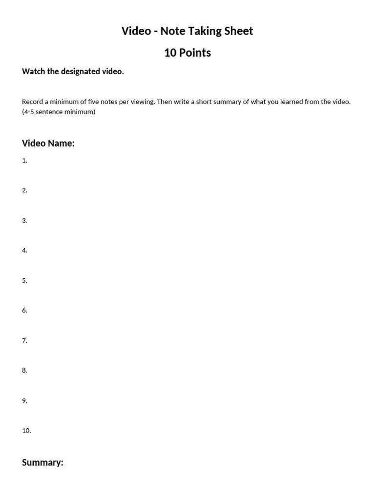 Video - Note Taking Sheet #3 | PDF