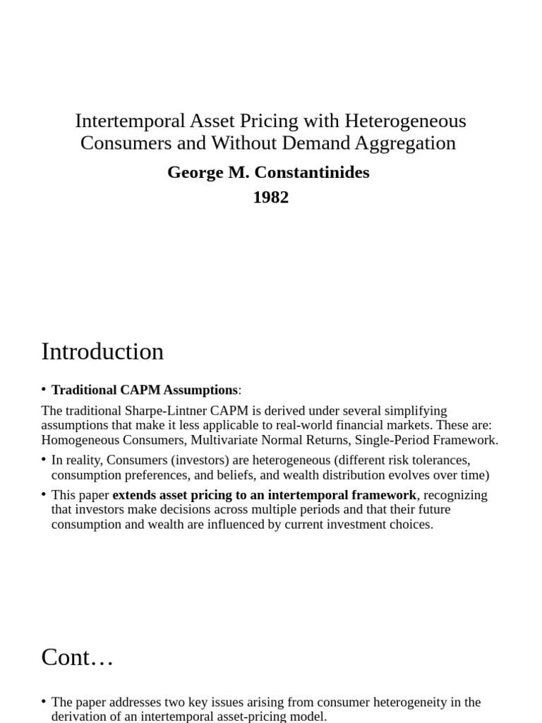 Intertemporal Asset Pricing With Heterogeneous Consumers and Without ...